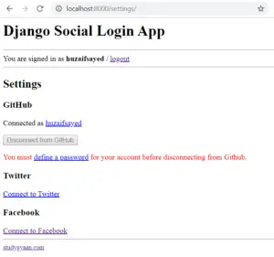 Django Social Auth Login - Facebook, Twitter and GitHub